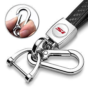 iPick Image Compatible with Honda Civic Si Red Logo in White Genuine Black Carbon Fiber Loop-Strap Chrome Hook Key Chain