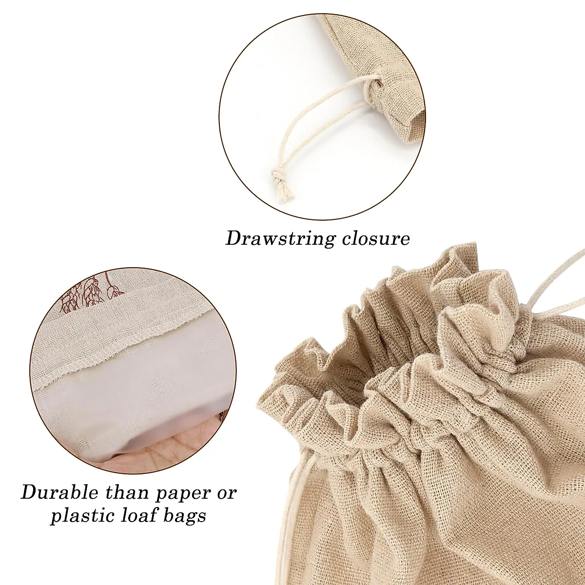 QUYANGCHIFENG 2Pcs Linen Reusable Bags for Homemade Sourdough Bread, Durable Bread Storage Keeper with Plastic Inner Lining, Gifts for Home Bakers - 12"x15"