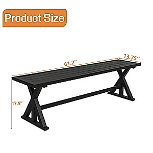 MEOOEM Outdoor Patio Bench Black, Garden Bench Outdoor Industrial Bench Picnic Furniture Benches for Park Garden, Lawn and Lounge 61.2X 13.75X 17.5 in