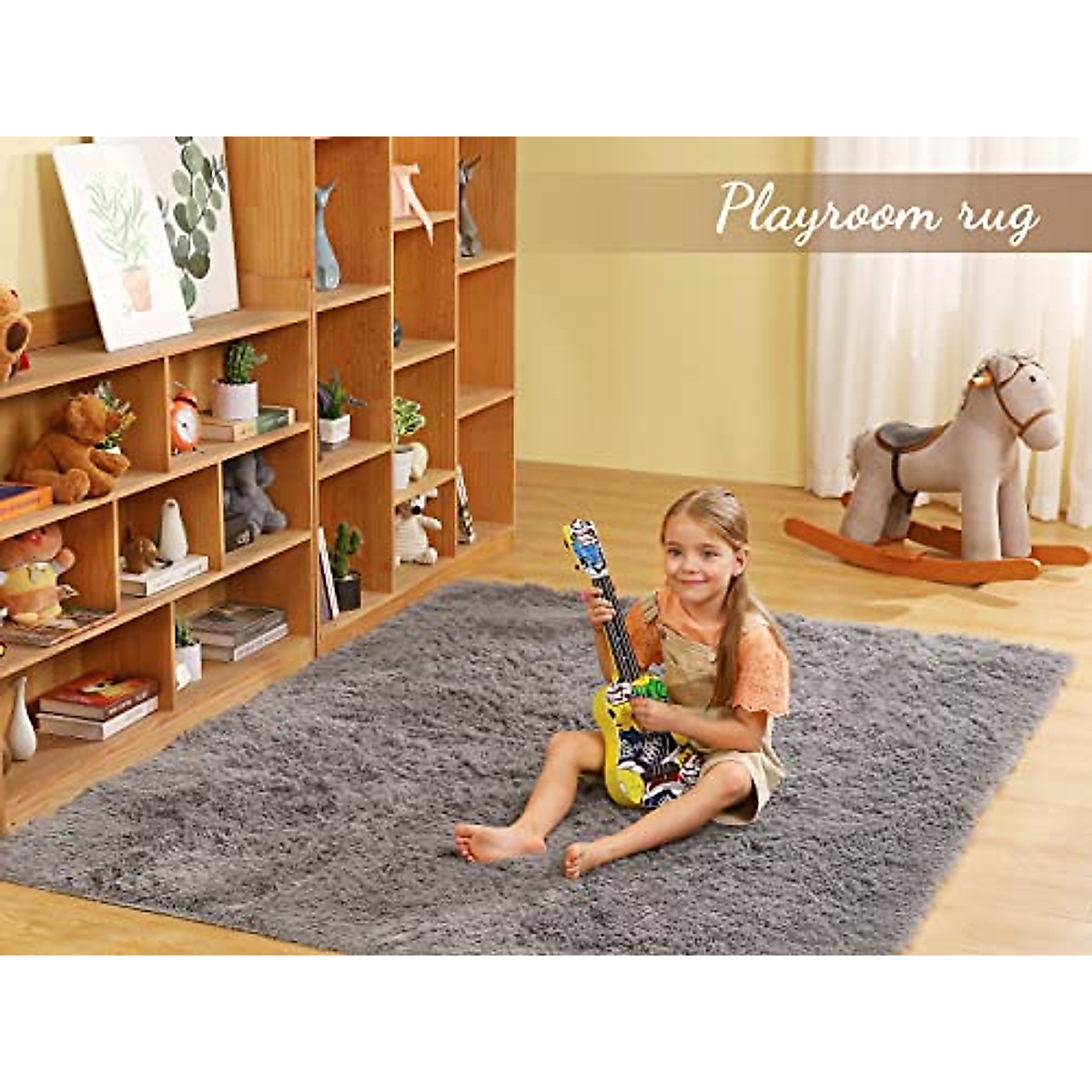 Medeunk 8x10 Area Rugs Solid Grey Super Soft Fluffy Upgrade Sponge Non-Slip No Shedding for Living Room Bedroom Girls/Boys Room Dorm Playroom Lounge Home Decor