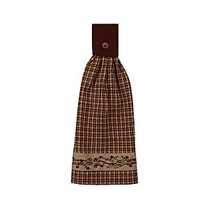 Maroon Farmhouse Berry and Tab 19 inch Applique All Cotton Hand Towel with Button