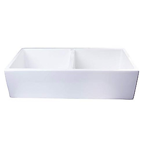 ALFI brand AB3918DB-W Smooth Thick Wall Fireclay Double Bowl Farm Sink, 39", White