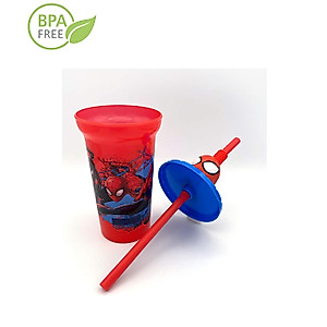 Marvel Super Hero Spiderman Water Tumbler with 3D Character Head Straw Drinkware - Safe BPA free Bottles, Easy to Clean, Perfect Gifts for Kids Boys Girls Toddlers for Home Travel Goodies