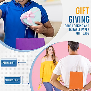 BYBAXX 16 Pieces Small Gift Bags With Handles In 8 Different Vibrant Colors, Kraft Gift Bags Sized 8.3x6.29x3.1” Are Convenient For Birthday Parties, Weddings, Baby Shower, Halloween