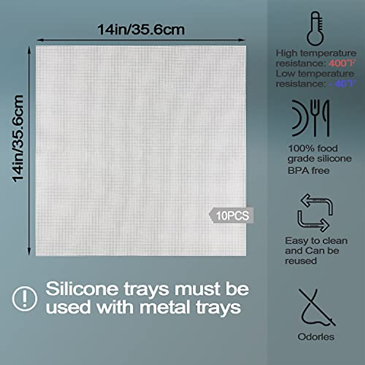 Auroal 10 Pack Silicone Dehydrator Sheets, Apply to dehydrator & Freeze Dryer, Non Stick Dryer Mats, for Meat, Beef, Jerky, Herbs, with High Temperature Resistance Easy to Clean, Square 14x14 in