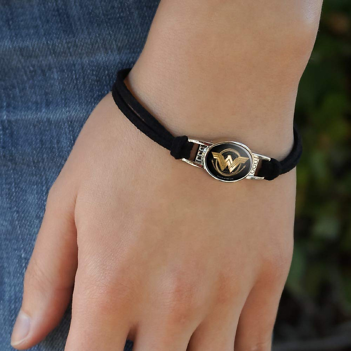 GRAPHICS & MORE Wonder Woman Movie Golden Lasso Logo Novelty Suede Leather Metal Bracelet