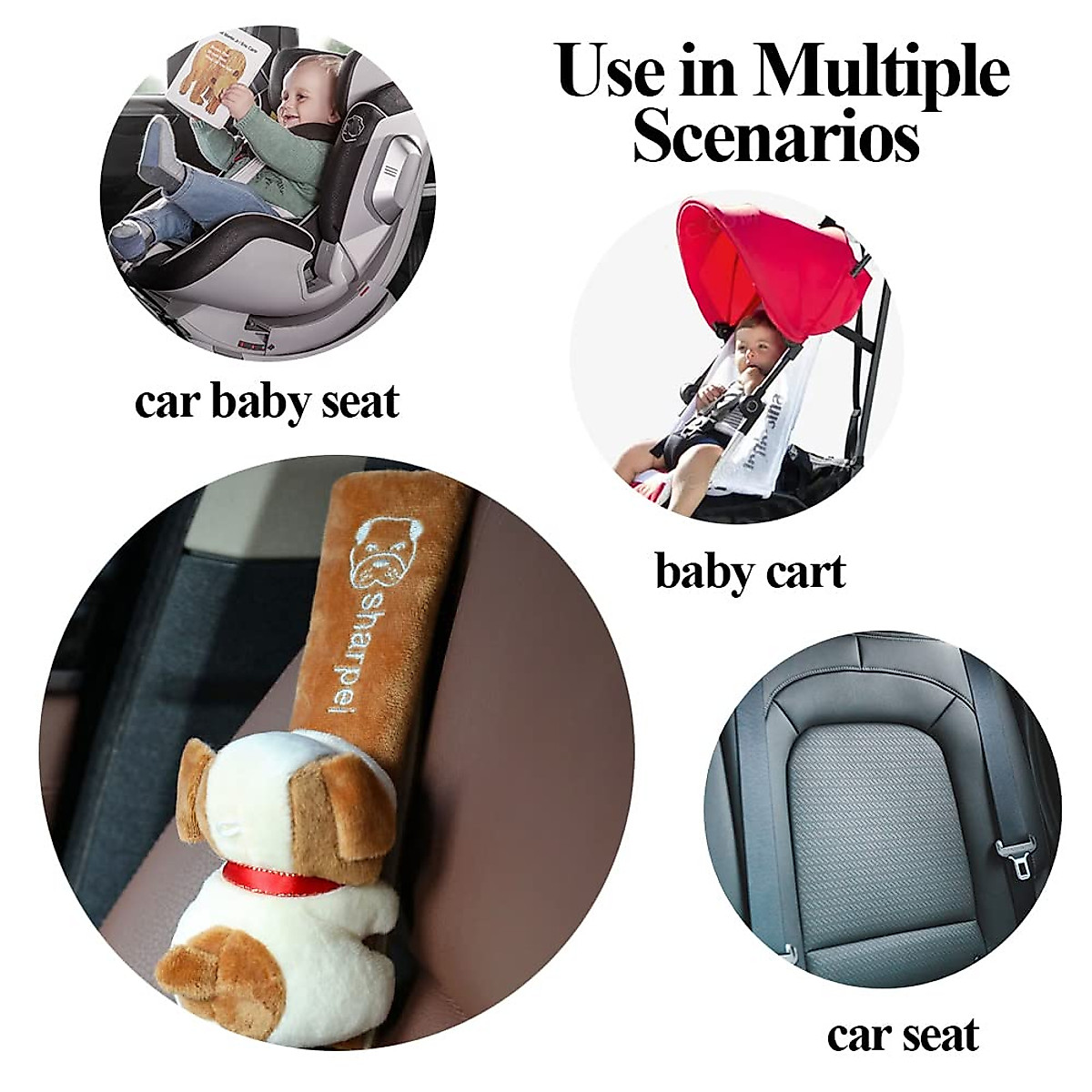 2 Pack Car Seat Belt Cover Adjuster for Kids with Plush Dog Kids, Car Seat Belt Pads, Soft Shoulder Pad, Neck Cushion Protector, Seatbelt Cushion for Soft Auto Shoulder Strap Cushion