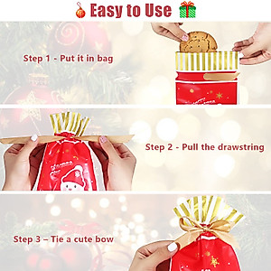 Heniho 60pcs Christmas Treats Bags, 4”x 6” Drawstring Candy Cookie Bags Gift Party Favors