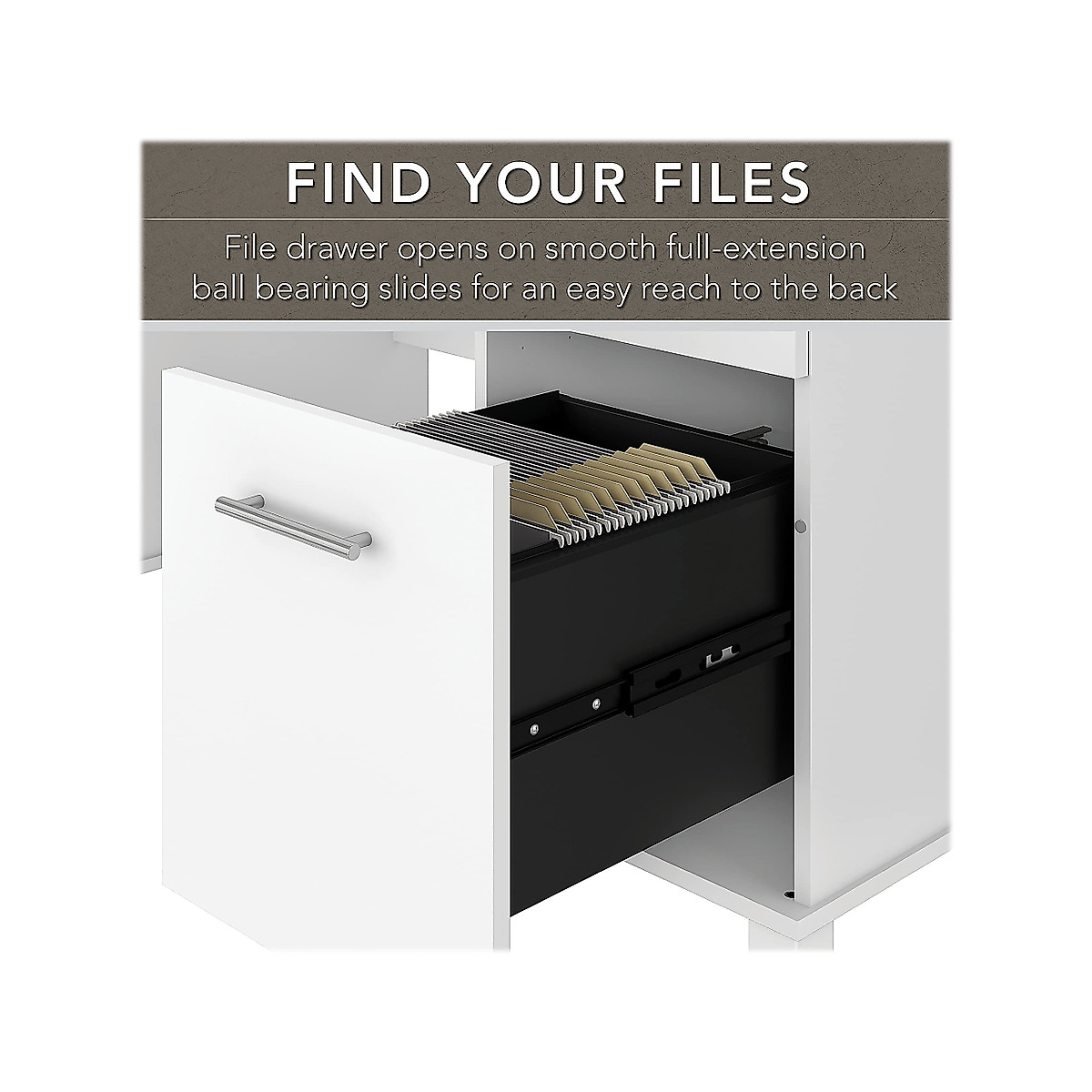 Bush SET013WH 60-Inch W Office Desk w/Lateral File Cabinet and 5-Shelf Bookcase White