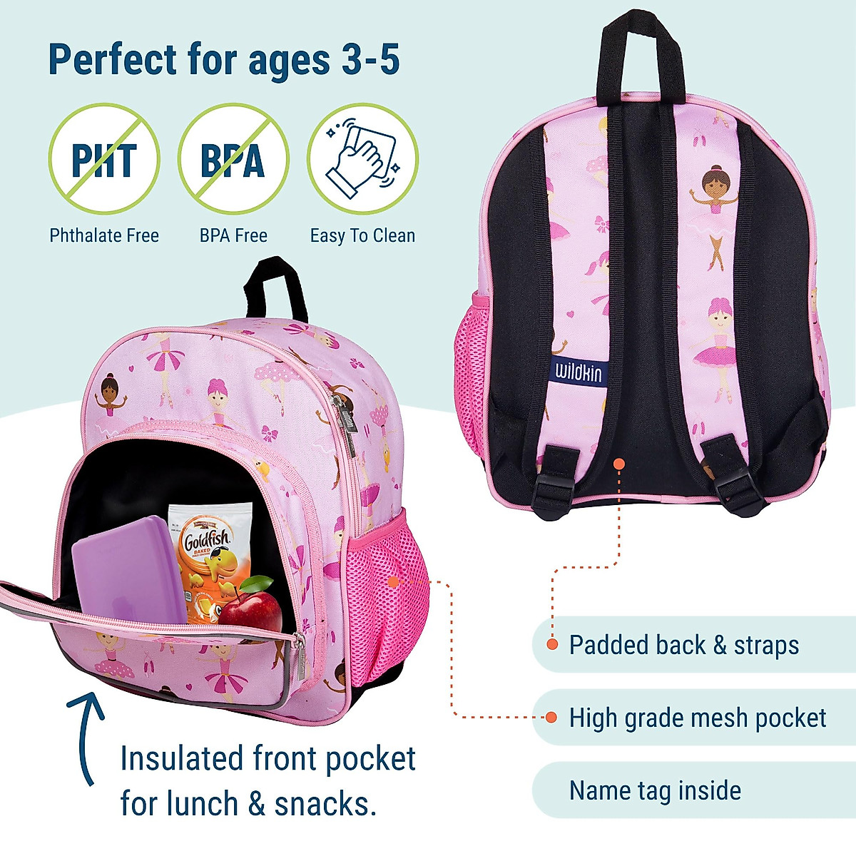 Wildkin 12 Inch Backpack Bundle with Original Nap Mat (Ballerina)