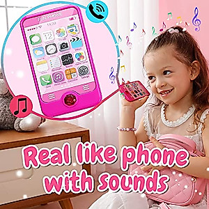 Peertoys Kids Makeup Kit Girls Purse - Cute Pretend Cosmetics Mini Bag Toy Cell Phone Wallet Money Credit Card Accessories Kit Gifts Baby Girl Princess Toddler Ages 3,4,5,6,7,8,9,10,11,12 Years Old