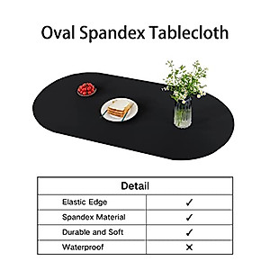 NEWISHER Fitted Tablecloth Oval Elastic Edge Spandex Stretchable Table Top Cover for Dining Picnic Outdoor Camping Patio Black 48 x 68 inch