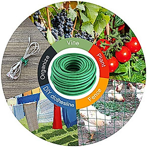 Soft Plant Ties, Garden Ties TPR Flexible Durable Heavy Duty Twist Wire for Twine Tomato Branches Vines and Tying Up Cable Wires (Green) (50 Feet / 15m) 5mm