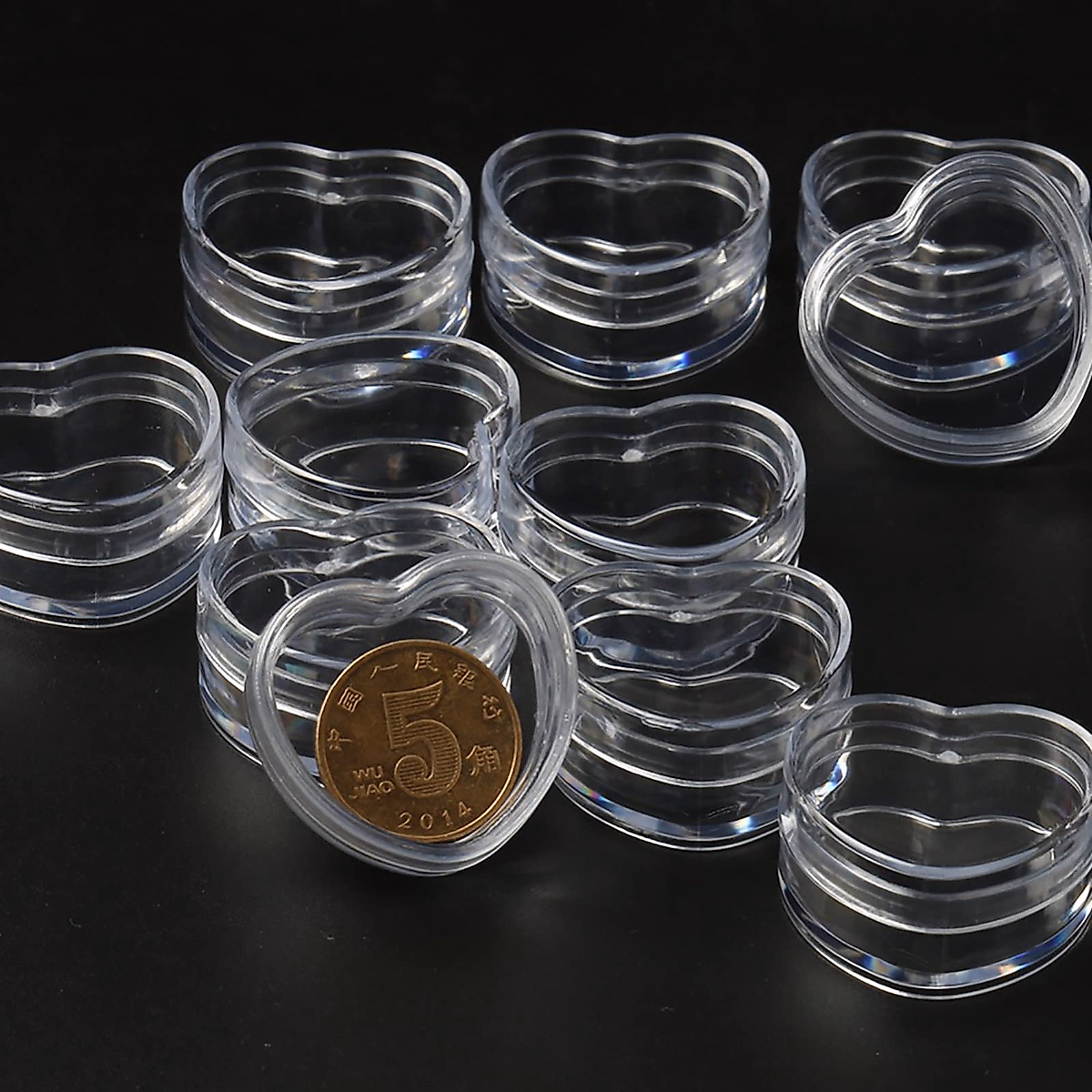 NA TMXAOK 12 Pack Mini Clear Plastic Bead Storage Containers Box Lovely Heart Shape Small Box Earring Travel Organizer Cute Storage Case for Small Items, Pills, Tiny Bead, 1.37 x 0.6inch