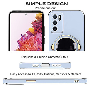 Compatible with Oppo A16 Case with Plating Creative Astronaut Cartoon Holder Pink,Oppo A16s Phone Case Silicone Shockproof Stand Soft TPU Protective Slim Cover (Blue)