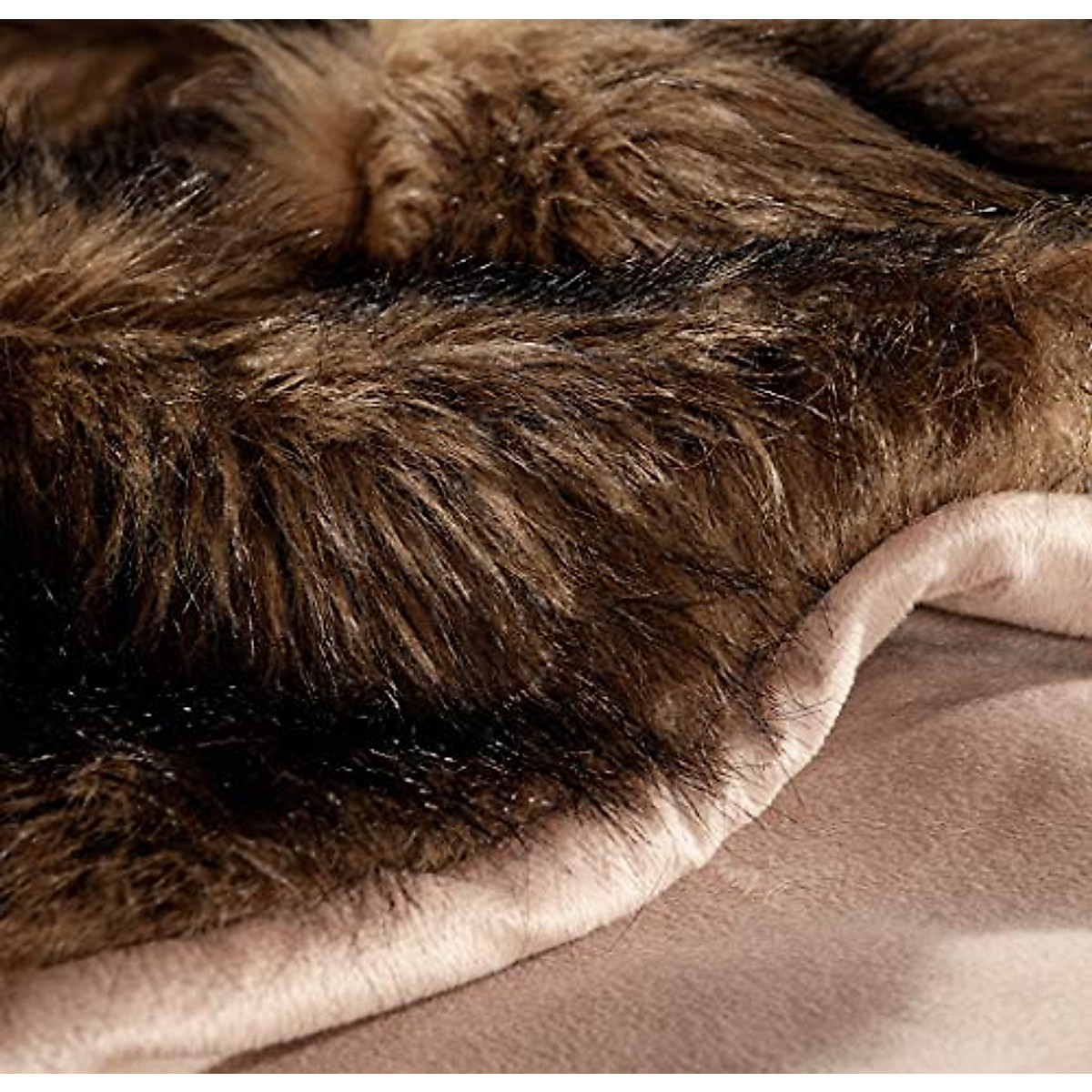 Luxury Plush Faux Fur Throw Blanket, Long Pile Brown with Black Tipped Blanket, Super Warm, Fuzzy, Elegant, Fluffy Decoration Blanket Scarf for Sofa, Armchair, Couch and Bed, 50''x 60''