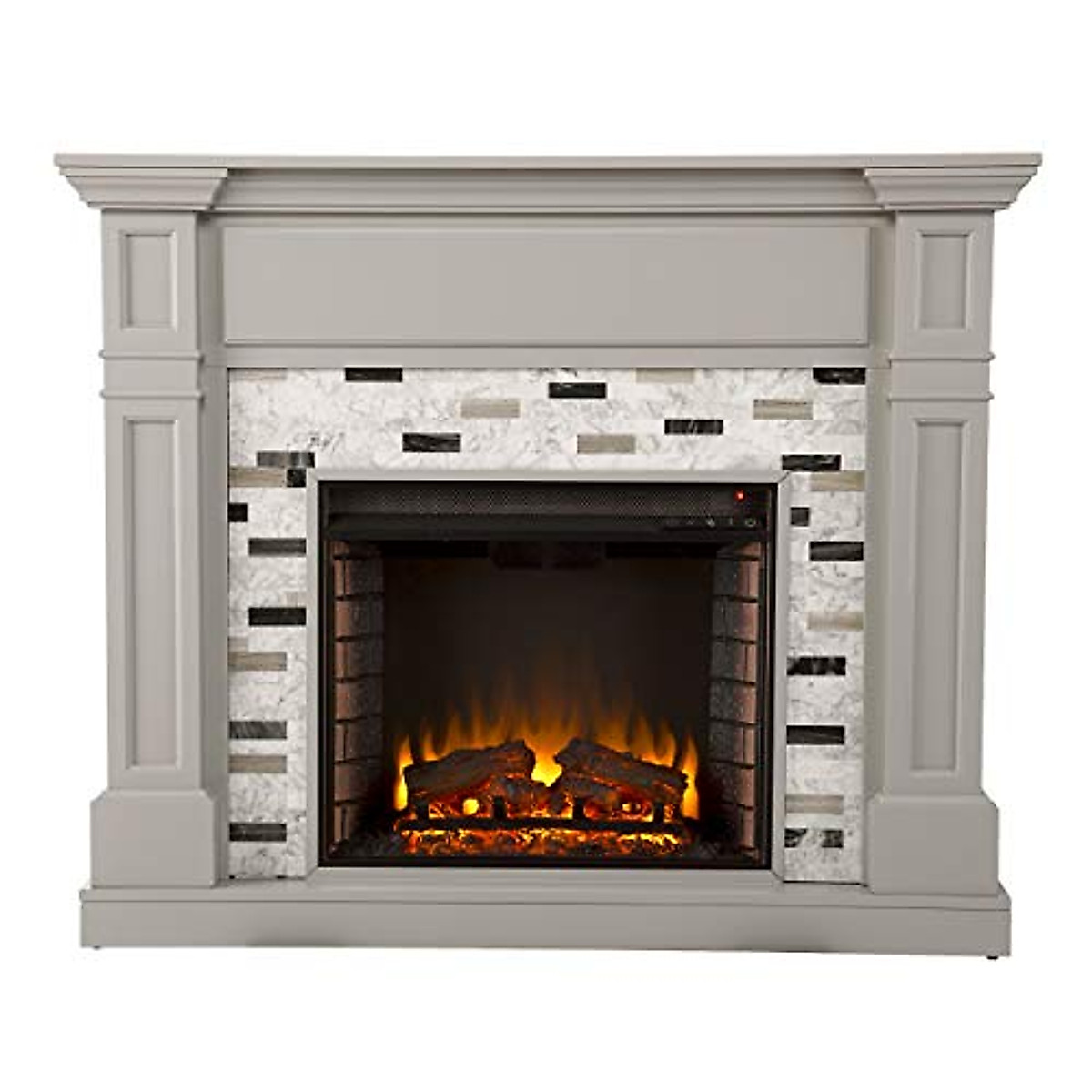 SEI Furniture Birkover Electric Fireplace with Multicolor Marble Surround, Gray