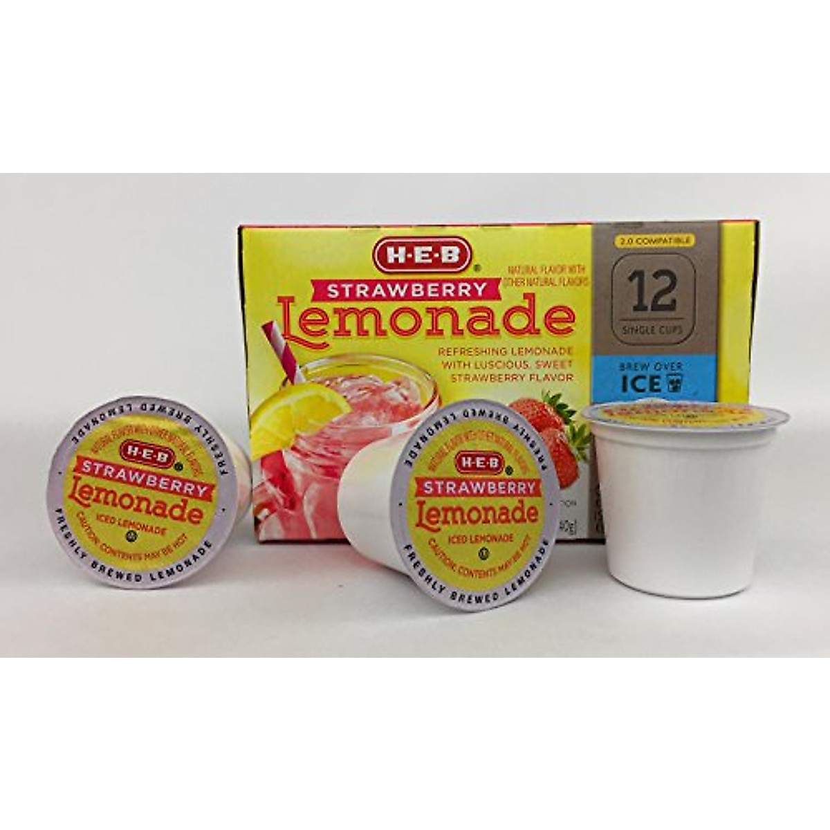 HEB Brew Over Ice, Strawberry Lemonade Single Serve Cups compatible with Keurig 2.0, 12 cts