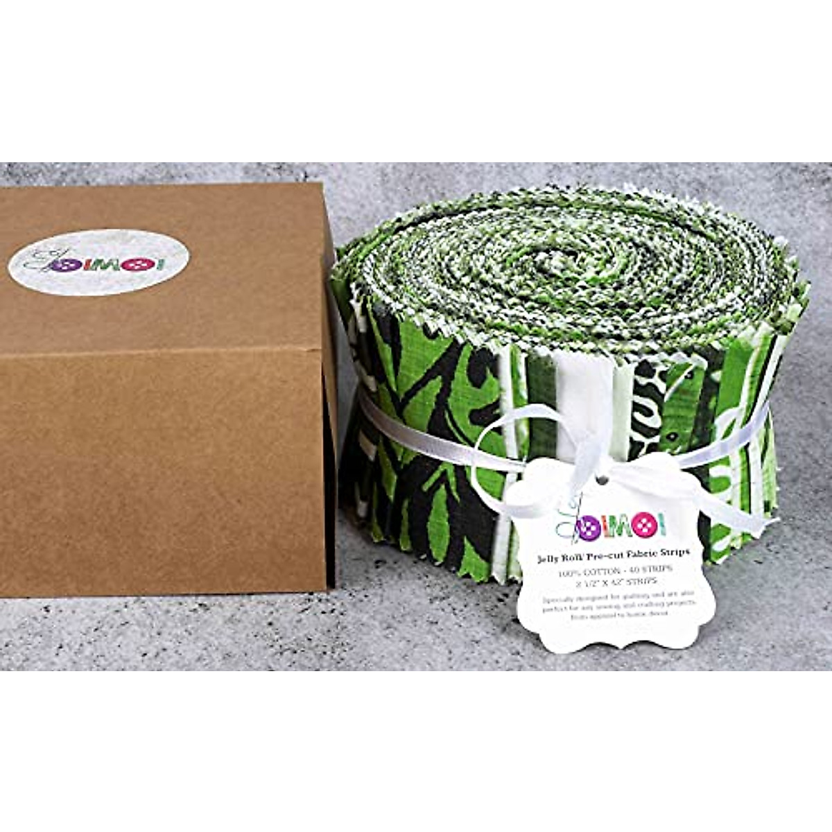 Soimoi 40Pcs Block Print Cotton Precut Fabrics for Quilting Craft Strips 2.5x42inches Jelly Roll - Green