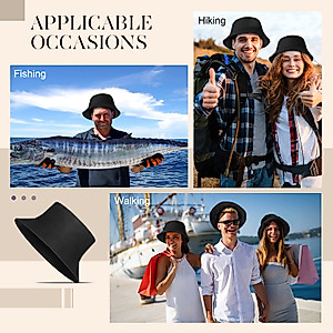 48 Pcs Black Bucket Hats Unisex Black Bucket Hats Bulk Cotton Wide Brim Sun Bucket Hat Fisherman Cap for Summer Men Women Outdoor Travel Beach