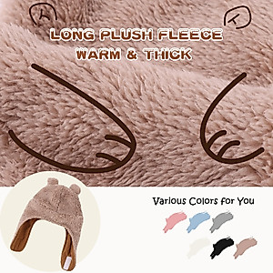 Bear Baby Winter Hat Toddler Earflap Beanie Unisex Infant Snow Cap Warm Fleece Kids Trapper Hats for Girls Boys 0-36M(Khaki,S)