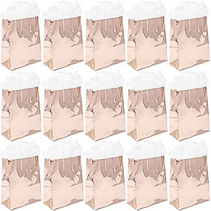 Sparkle and Bash Rose Gold Gift Bags, Metallic Party Favor Bags for Birthday, Bridesmaids (15 Pack, 8 x 10 Inches)