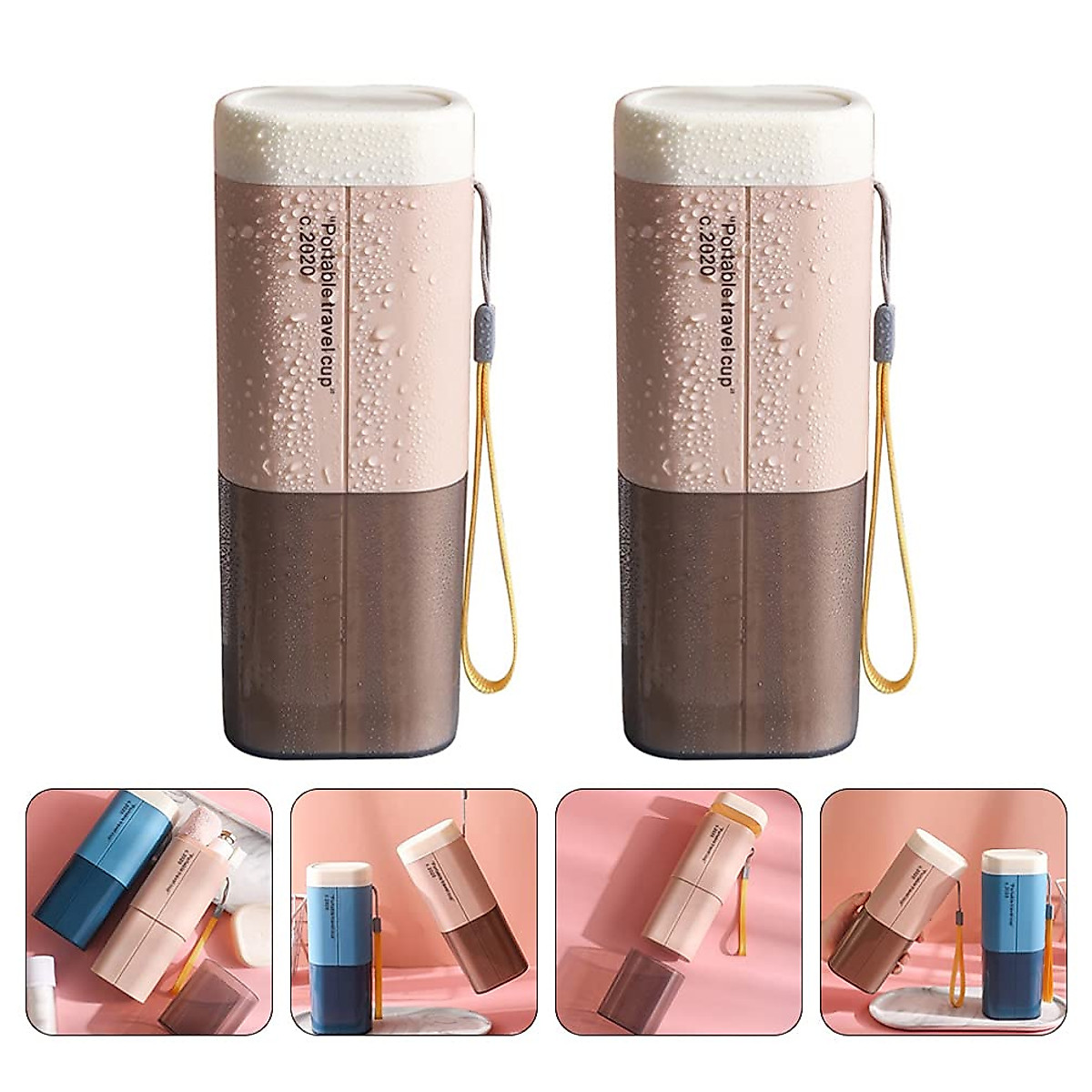 2pcs Travel Toothbrush Cases Plastic 2 in 1 Toothpaste Toothbrush Holder Gargle Cup Toothbrush Storage Box with Handle for Outdoor Camping Trip Pink