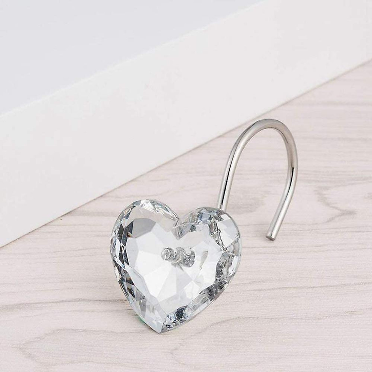 Actpe Decorative Crystal Heart Shape Shower Curtain Hooks Rust Resistant Hooks Glide Shower Ring Hangs Holder Bling for Bathroom, Pack of 12