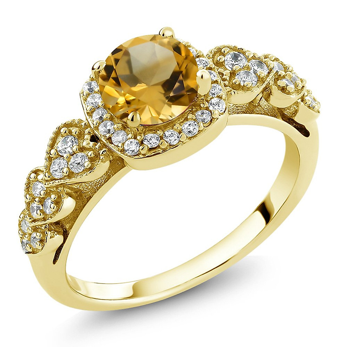 Gem Stone King 18K Yellow Gold Plated Silver Yellow Citrine Ring For Women (1.02 Cttw, Gemstone Birthstone, Available in size 5, 6, 7, 8, 9)