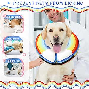 Inflatable Rainbow Protective Dog Donut Cone Collar for Dogs Cats-Soft Recovery Adjustable E-Collar Dog Neck Donut Cone Alternative After Surgery to Prevent from Biting Licking Scratching