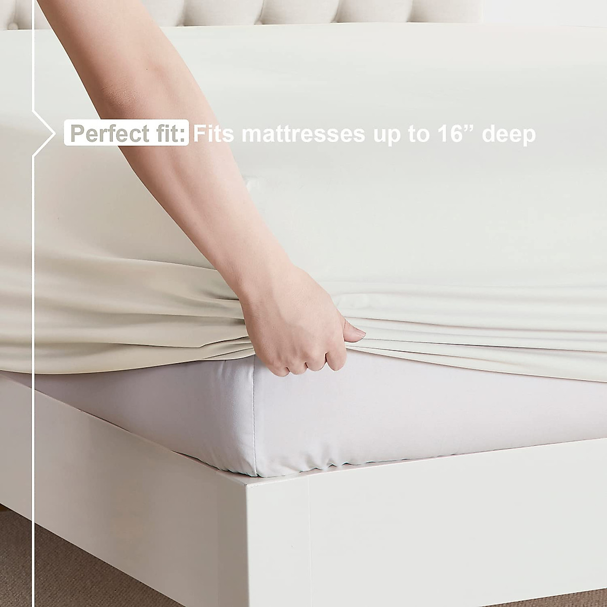 Nestl Queen Sheet Set - 4 Piece Bed Sheets for Queen Size Bed, Deep Pocket, Hotel Luxury, Extra Soft, Breathable and Cooling, Off White Queen Size Sheets
