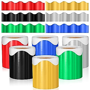 HOBBY HORSE 6 Rolls 196.8 Feet Shine Metal Bulletin Board Border Colorful Laser Metal Classroom Bulletin Board Border Scalloped School Border Trim Poster Borders Trim for School Office