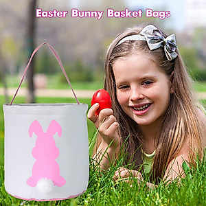 5 Pcs Easter Bunny Basket Bags, Canvas Easter Tote Bags for Kids Gift Bunny Ear Tote Bags Rabbit Ears Design Baskets for Kid's Egg Hunting Party Decoration Toys