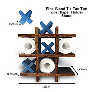 Tic-Tac-Toe Toilet Paper Holder Stand, Pine Wood Toilet Paper Tic-Tac-Toe Holder for Bathroom, Wooden Toilet Paper Organizer for Wall Mounted or Freestanding Bathroom Tissue Roll Storage Organizer