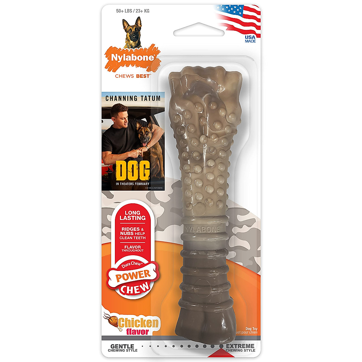 Nylabone Power Chew Camo Dog Toy - Dog Toys for Aggressive Chewers - Indestructible Dog Toys for Aggressive Chewers Large Breed - For Extra Large Dogs - Chicken Flavor X-Large/Souper - 50+ lbs.