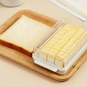 Quantitative Cutting Butter Dish, Plastic Butter Dish With Dividable Lid, Butter Airtight Preservation Container Box,Keeper Container for Freezer Countertop Butter Storage and Accurate Cutting (White)