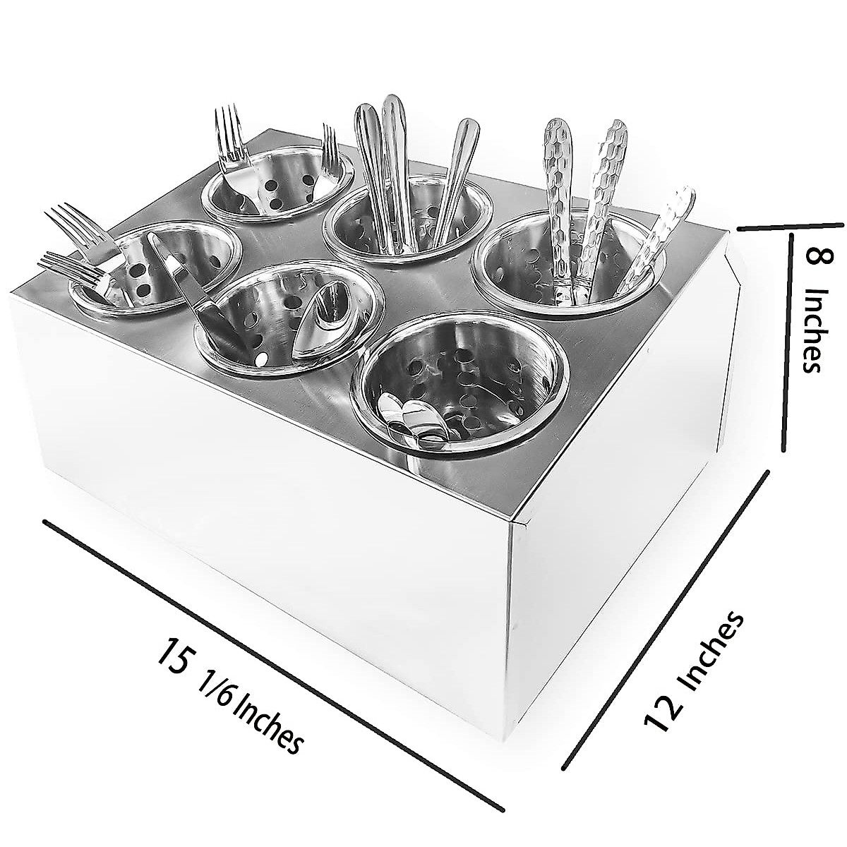 overstockedkitchen Commercial 6-Hole Stainless Steel Cylinder Flatware Silverware Utensil Holder Organizer Caddy