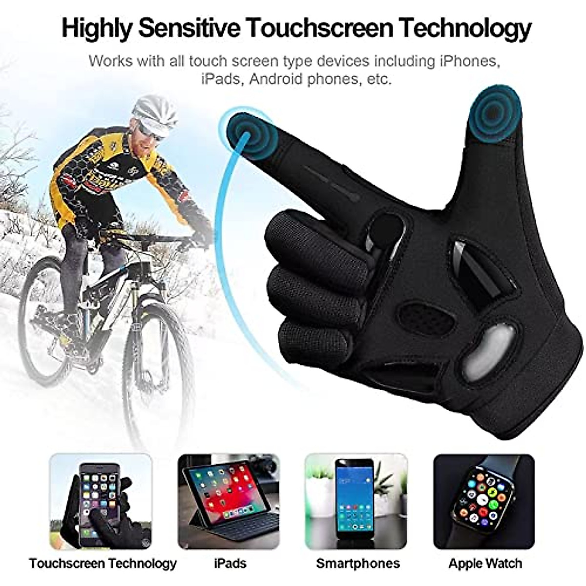 Cycling Gloves Bike Gloves Biking Gloves for Men Women,Touchscreen Full Finger Shock-absorbing Mountain Bike Gloves,5MM Gel Pads MTB Road Bicycle Gloves for Running,Hiking,Outdoor Sports-Black-XL