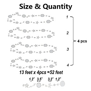 52ft Glitter Circle Dot Star Garland, Iridescent Hanging Bunting Streamer Banner Backdrop, Twinkle Star Photo Props for Halloween Birthday Wedding Bridal Baby Shower Unicorn Party Decorations Supplies