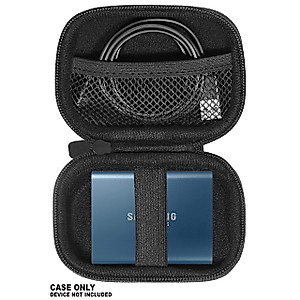 Alltravel case for External Solid State Drive Samsung T7 Touch, T5, T3 Portable 250GB 500GB 1TB 2TB SSD USB 3.0 External Solid State Drives, Strong Compact Light Weight case, Mesh Pocket (Black)