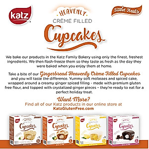 Katz Gluten Free Gingerbread Crème Filled Cupcakes | Dairy Free, Nut Free, Soy Free, Gluten Free | Kosher (1 Pack of 4 Crème Cupcakes, 7 Ounce)