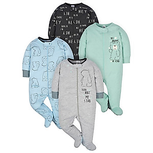 Gerber Baby Boys' 4 Pack Sleep 'N Play Footie, Bear, 3-6 Months