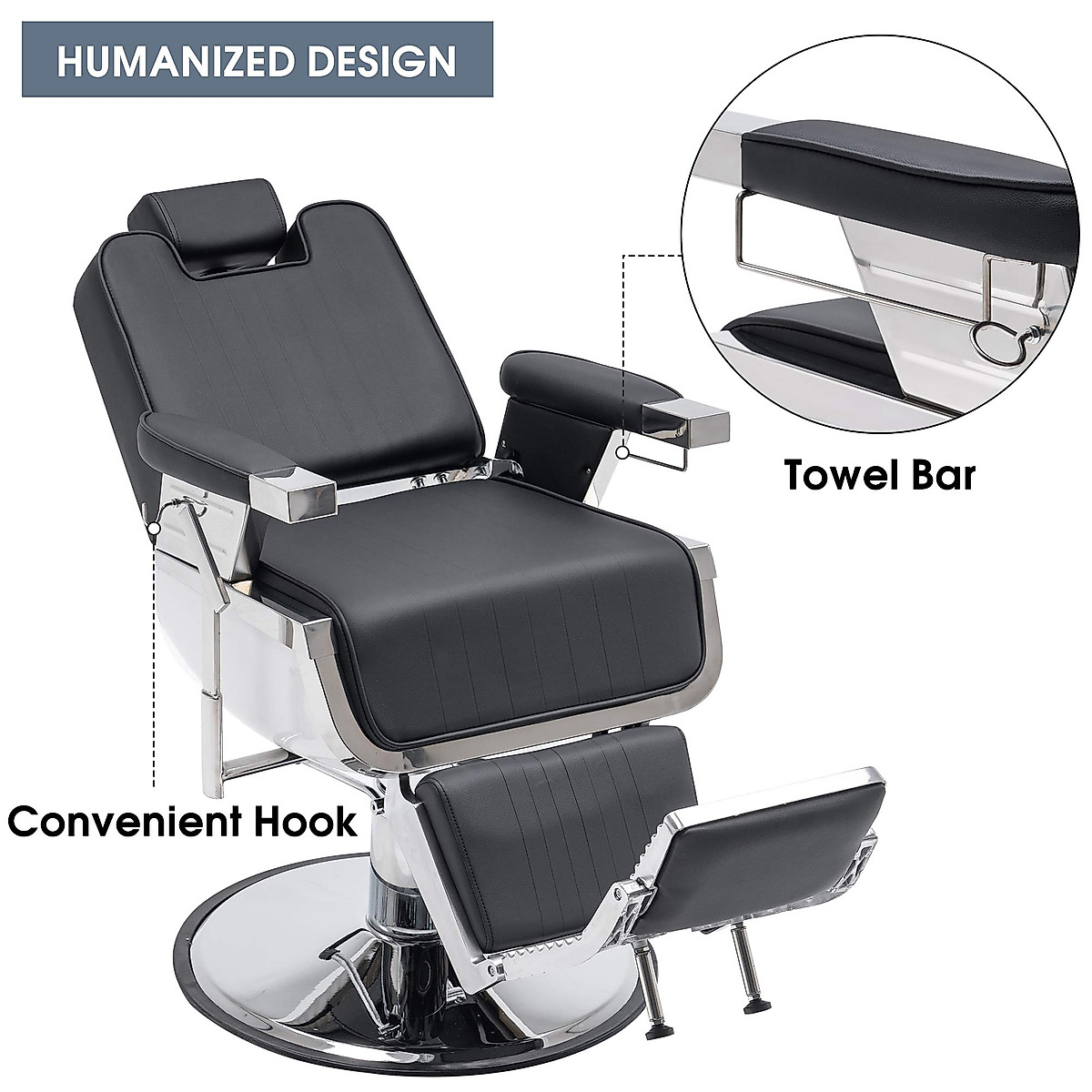 BarberPub Heavy Duty Vintage Barber Chair Hydraulic Recline Shampoo Beauty Spa Salon Equipment 3819 (Black)