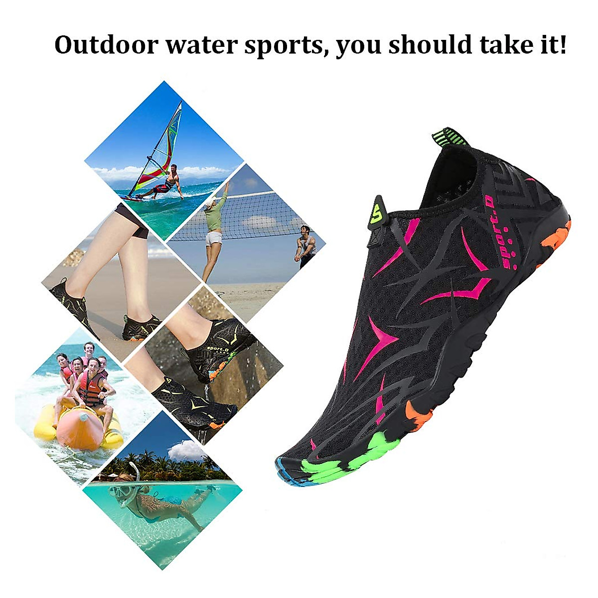 Mishansha Water Shoes for Women Beach Shoes Quick Dry Swimming Shoes Outdoor Surfing Kayaing Warer Aerobic Shoes Black&Red 8.5 M US Women (40)
