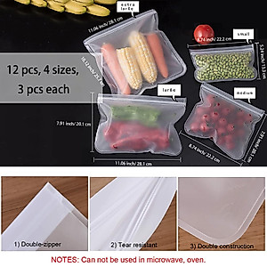 12 Pack Reusable Food Storage Bags Silicone Ziplock Bags Stasher Bag Leakproof Storage Bags for Marinate Food & Fruit Cereal Sandwich Meal Prep Travel Items Home Organization Storage