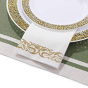 FOCUSLINE Disposable Linen-Feel Guest Towels [Pack of 100, 12" x 17"], Cloth-Like Paper Hand Towels Soft and Absorbent Bathroom Napkins, Party Napkins for Weddings, Dinners, or Events, Gold