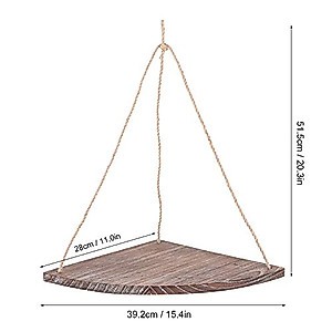 Ymiko Wall Hanging Wooden Display Corner Shelf Fan‑Shaped Floating Shelves Storage Rack with Hemp Rope for Home Decoration Photo Display (Antique)