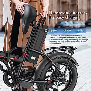Vivi Gopina Electric Bike, 16" x 3.0 Fat Tire Electric Bike, Peak 500W Step Thru Electric Bicycle, 48V Removable Battery, Up to 40 Miles, LCD Display, 20mph, 7 Speed, UL 2849 Certified