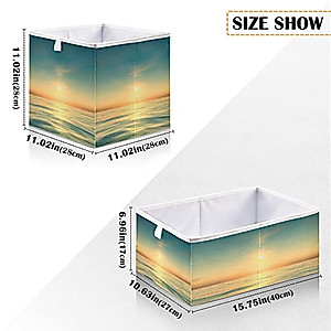 susiyo Beautiful Teal and Orange Sunset Storage Bin 11x11x11inch Decorative Collapsible Fabric Storage Cubes Organizer