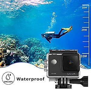 SJCAM SJ4000 Action Camera 4K30fps WiFi Camera, 40MP UHD image, 170°FOV 5X Digital Zoom, Stabilization, Underwater 98ft Waterproof Camera with 2 Batteries,32G SD Card and Helmet Mount Accessories Kits